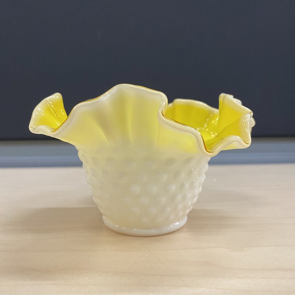 Fenton Yellow Overlay Hobnail Goldenrod Glass Bowl Pre-Logo Rare | eBay
