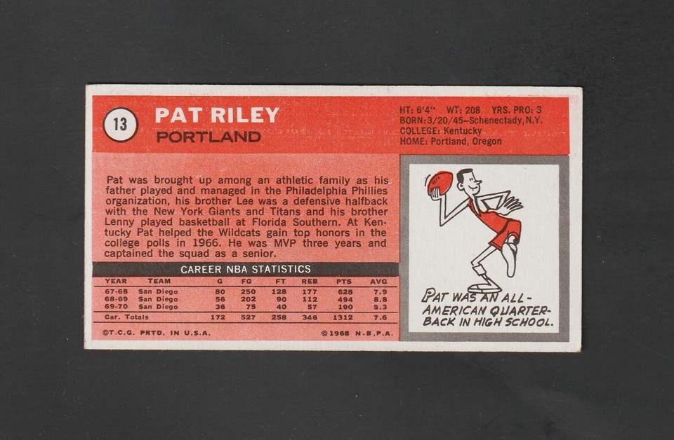 1970 Topps Pat Riley RC #13 ~~ Blazers LA Lakers HOF ~~ WOW! | eBay