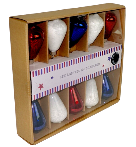 LED String Lights Red White and Blue Battery Powered 10 Bulbs 10 feet ...