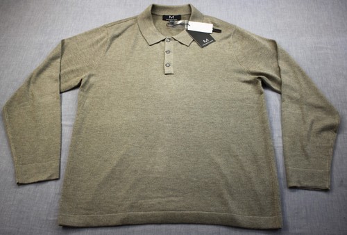 Magaschoni Men Beige Soft Wool Blend Knit LS Button Polo Collared ...