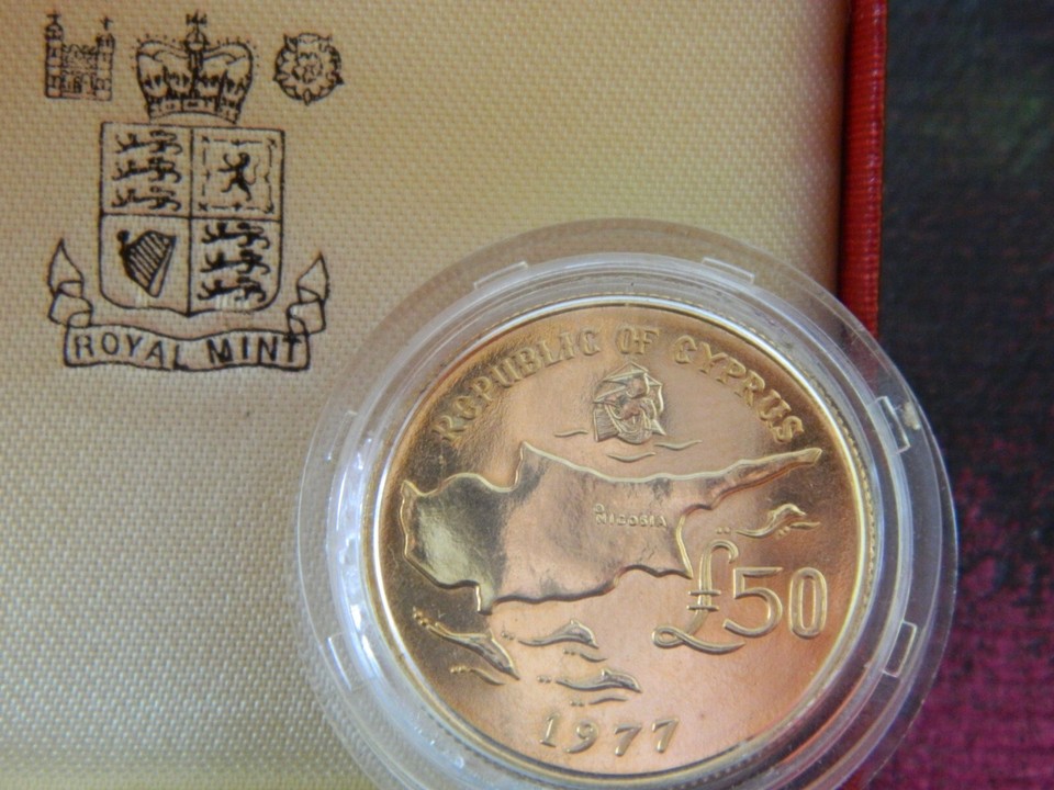 Gold Coin, Cyprus, 1977, UNC, Makarios, 50 Pounds 91.7%, 15.98 gr Gold ...