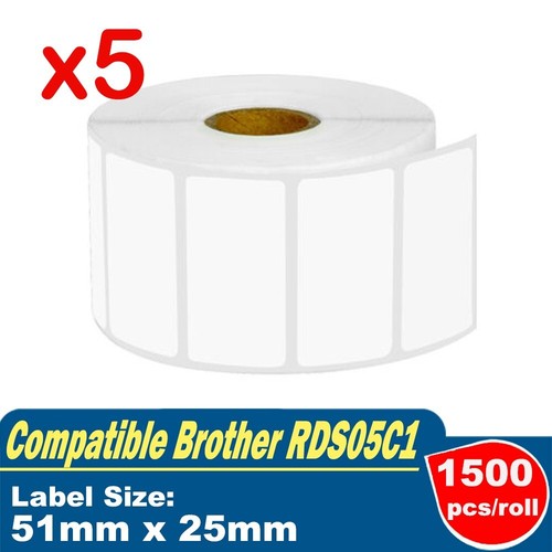 5x Compatible Brother RD-S05C1 Die Cut Address Label Roll 51mm x 25mm ...