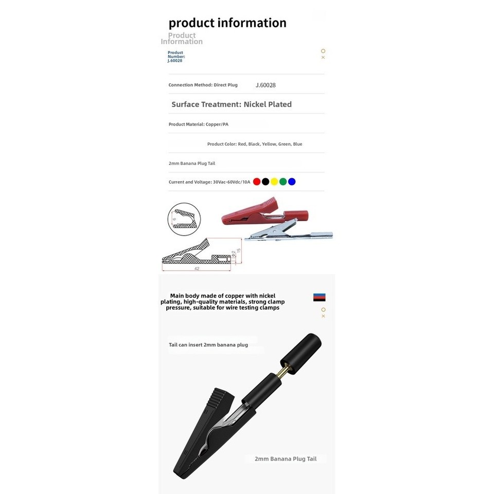 For Alligator Clamp 2mm Test Clip 2mm Banana Connector Strong Clamping ...