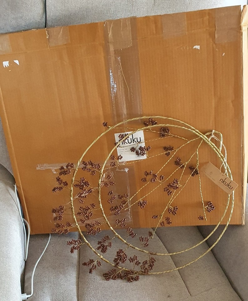 Mkuku - Tanu Layered Mango Wood Beaded Wreath. Brass And Ruby | eBay UK