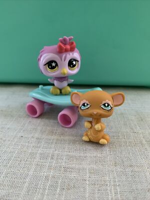 Littlest Pet Shop Owl 841 And Mouse 462 With Skateboard Authentic LPS ...