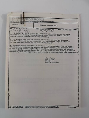 1960s Disposition Form 2496 Military Personnel File Correspondence Army ...