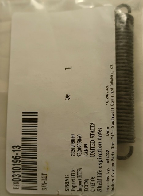 Cessna Spring P/N 0310196-13 NOS w/ 8130 (0522-69) for sale online | eBay