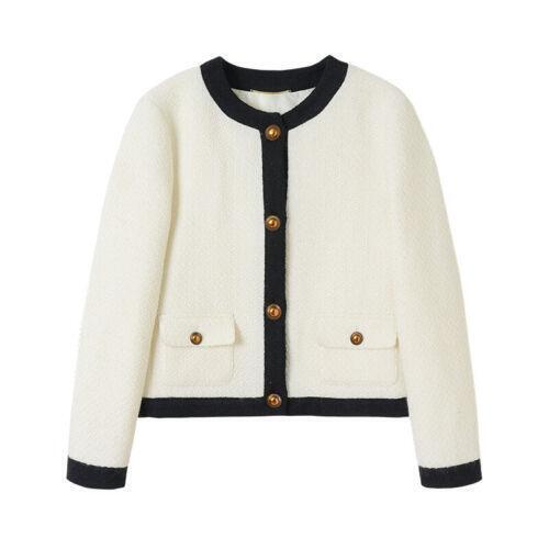 Womens Formal Work Office Crew Neck Short Coats Jackets Tweed Elegant ...