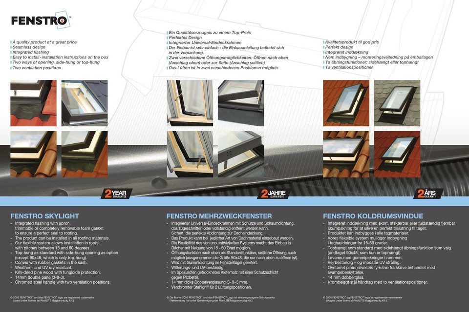 Fenstro Rooflite Double Glazed Skylight Access Roof Window 45x73 with ...