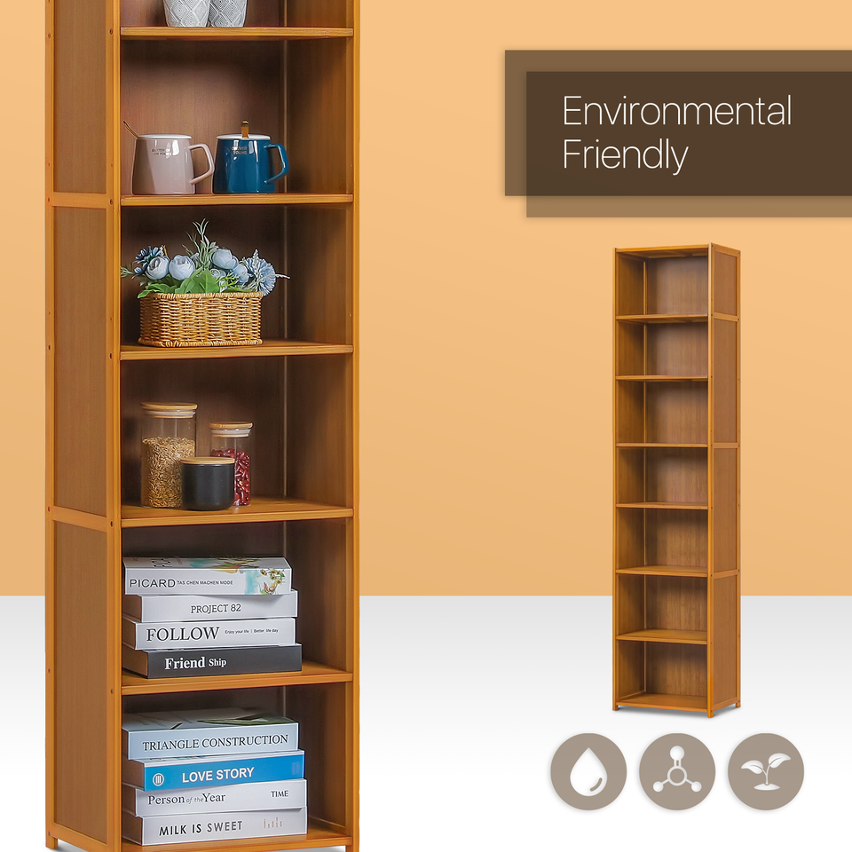 16"Bamboo [ADJUSTABLE SHELF] 7-Tier Book Storage Rack Open Shelving ...