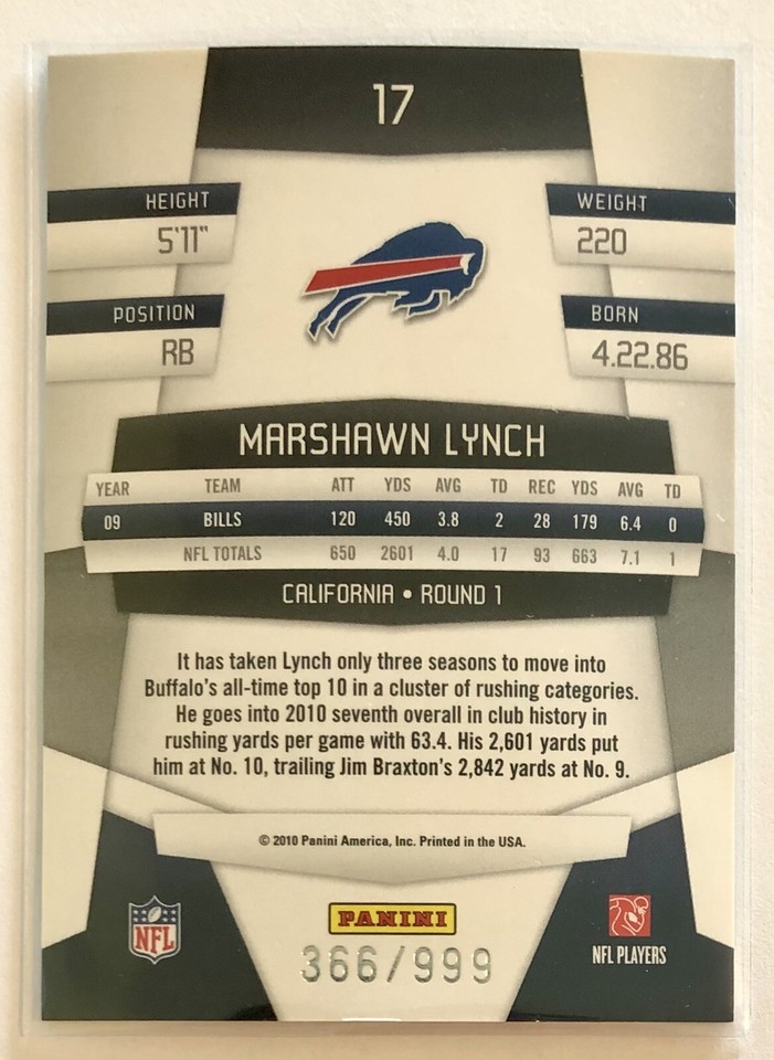 Marshawn Lynch 2010 Certified Platinum Red 366/999 Buffalo Bills #17 | eBay