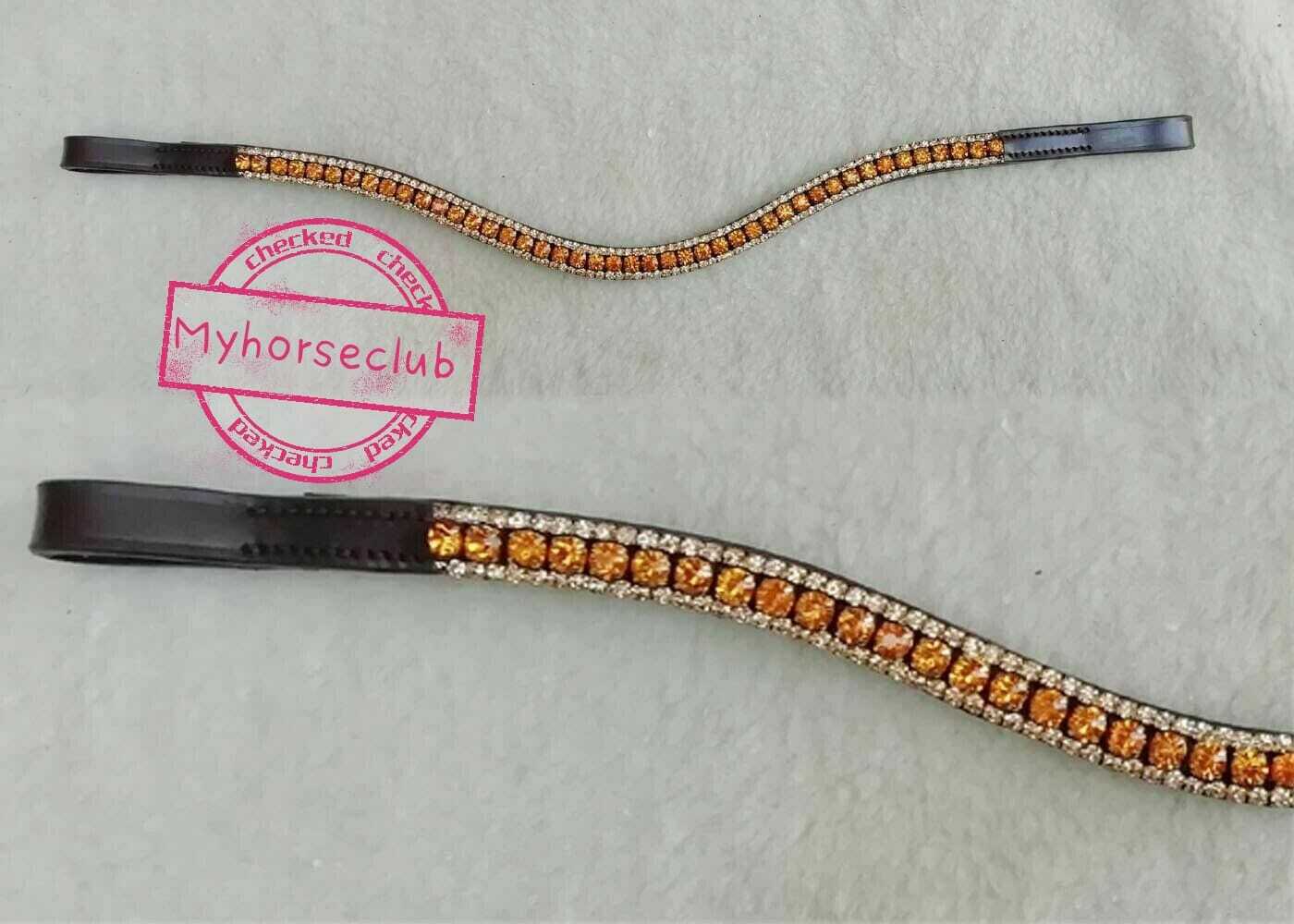 3 Row Topaz Crystal Curved Leather Brow band For Horse Bridle Tack ...