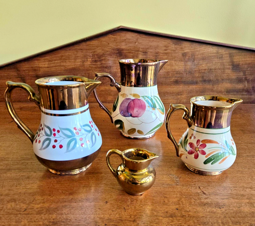 LOT of 4 Vintage Pitcher Harvest Ware Wade England Copper Lusterware ...