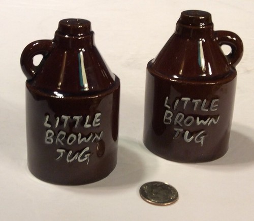 Vintage Japan Red Clay Little Brown Jug Whiskey Jugs Salt & Pepper | eBay