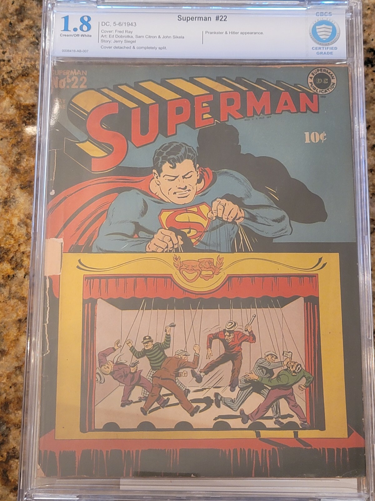 1943 DC Comics Superman 22 CBCS CGC 1.8. Hitler Appearance. WW2. Rare ...