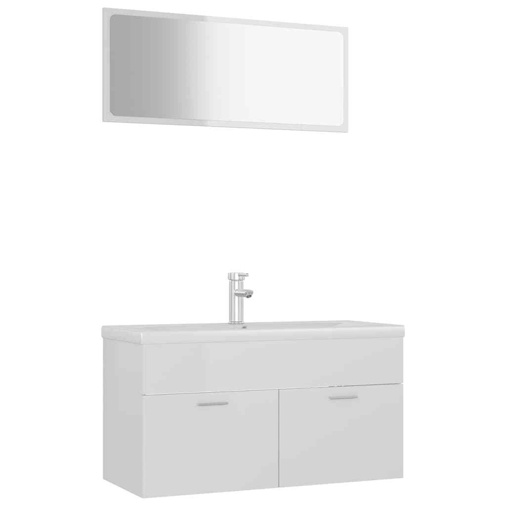 High Gloss Bathroom Vanity Unit Mirror Set Basin Sink Wood Storage ...