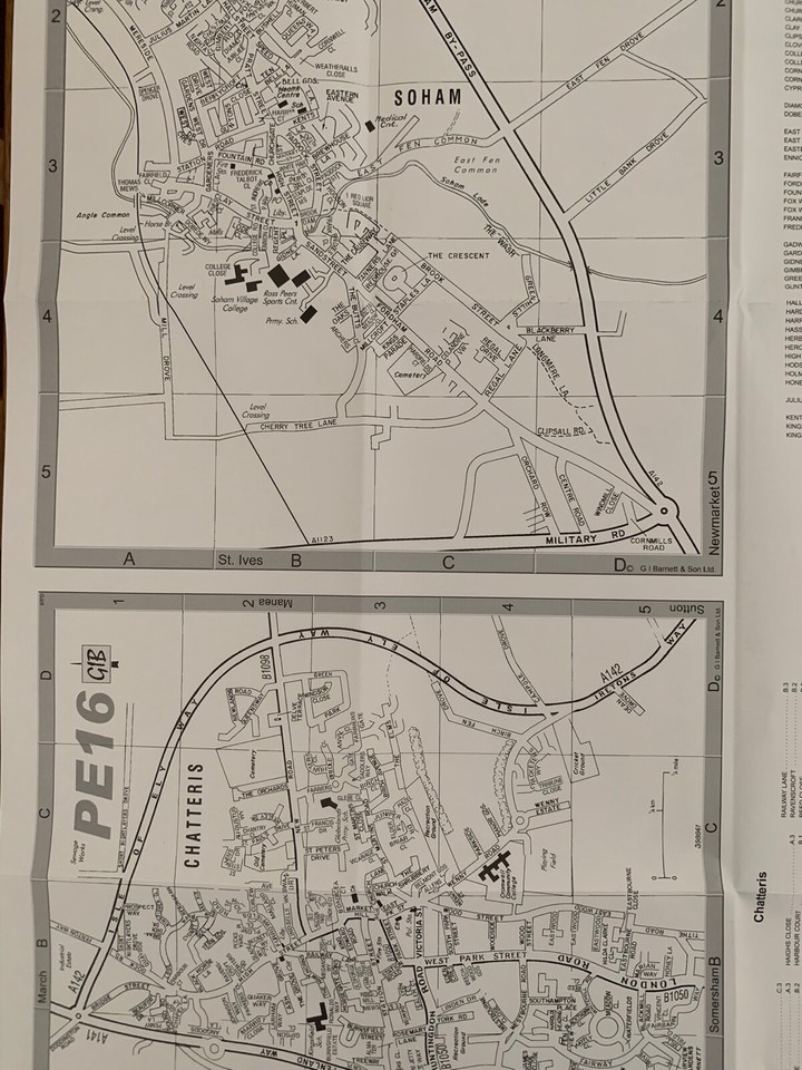 ELY CHATTERIS LITTLEPORT SOHAM Fold out to A1 street map with index ...