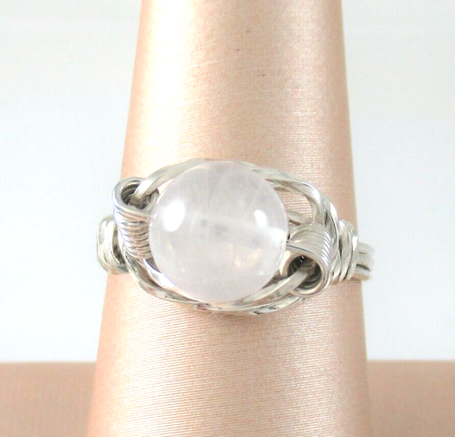 .925 Sterling Silver Quartz Ring Wire Wrapped Orb Crystal size 8 Hand ...