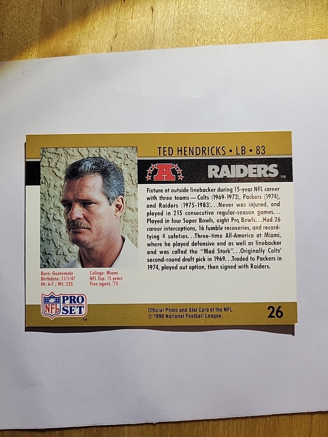 1990 Pro Set - Hall of Fame Selection #26 Ted Hendricks for sale online ...