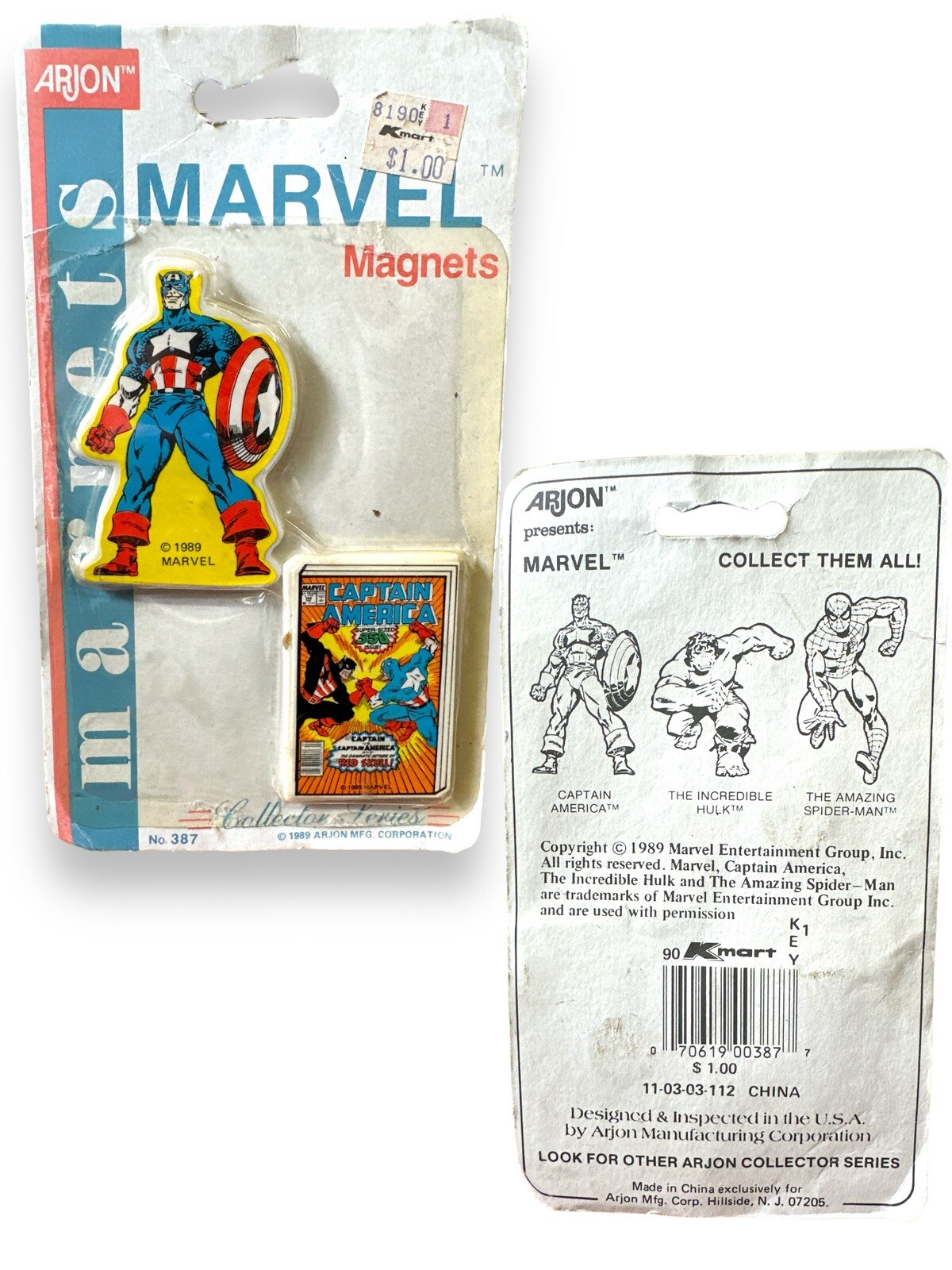 VINTAGE MARVEL MAGNETS FEATURING CAPTAIN AMERICA 1989 2 PIECE PACK ...