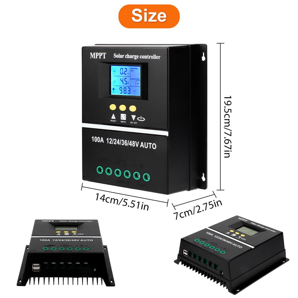 2PC 4000W 100A MPPT Solar Charge Controller 12V 24V 36V 48V Battery PV ...