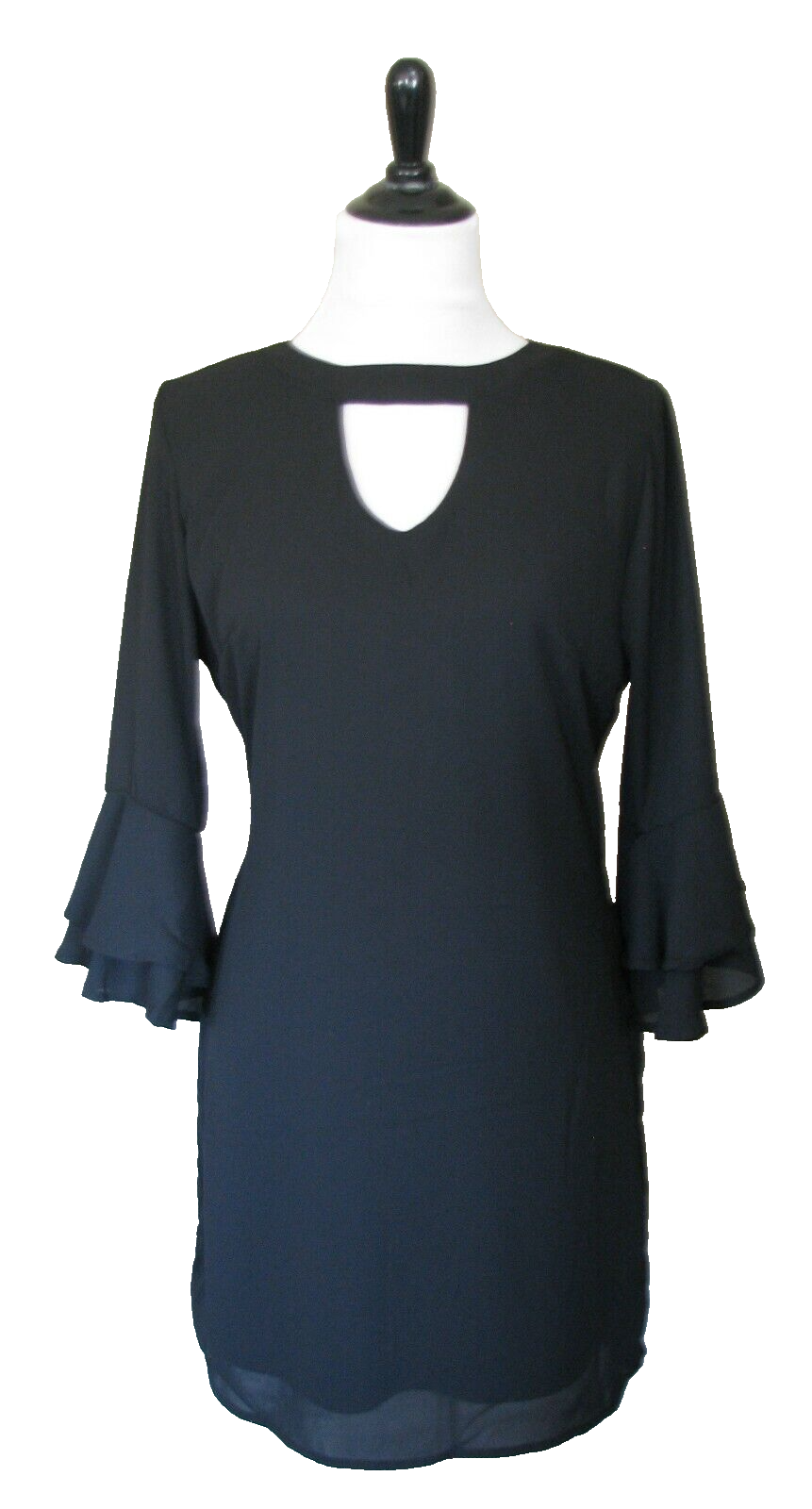 Black Party Dress LBD Ruffle Sleeve Keyhole Semi-Sheer SZ M CURE Club ...
