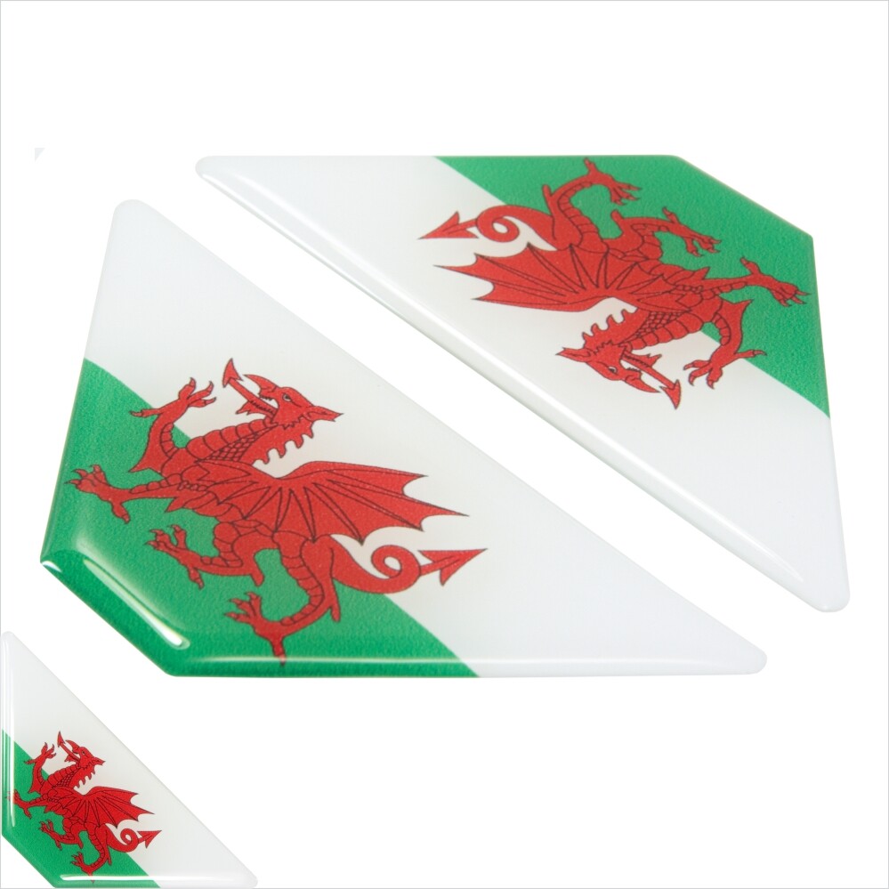 2x 42mm 3D Domed Gel Welsh Dragon Cymru Wales Flag Corner Number Plate ...