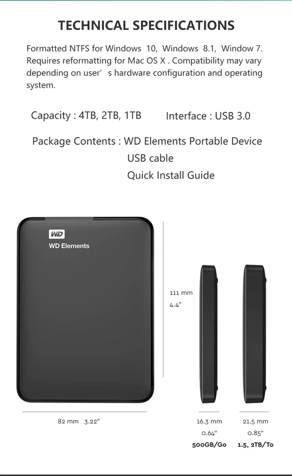 Western Digital Element Portable External Hard Drive WD 320GB 500GB 1TB ...