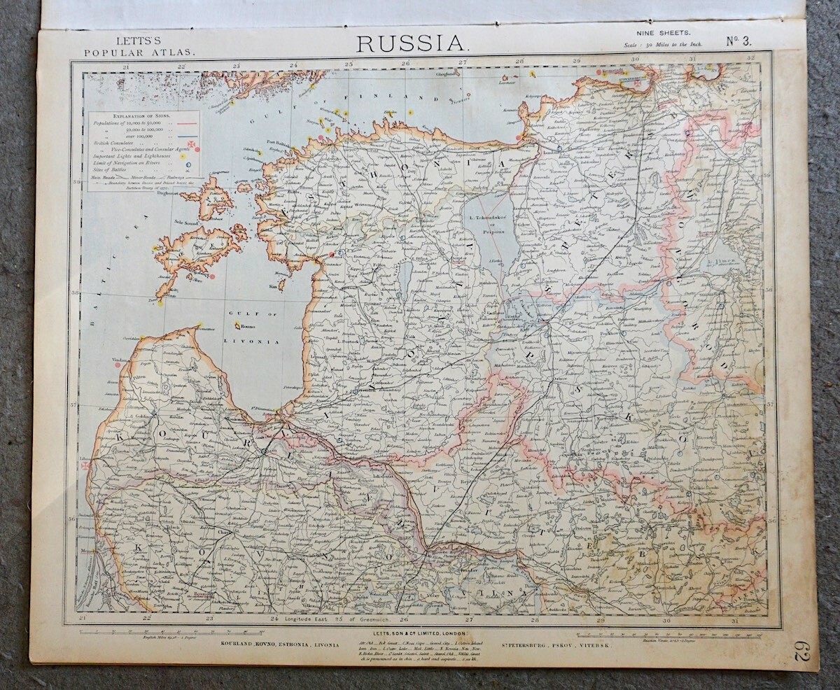 Lot of 7 maps of Russia, 1880, Letts’s Popular Atlas, 43 x 35,5 cm ...
