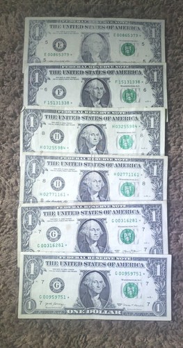 Lot Of 6 1Dollar Bills Star note 2013, 2017 Series | eBay