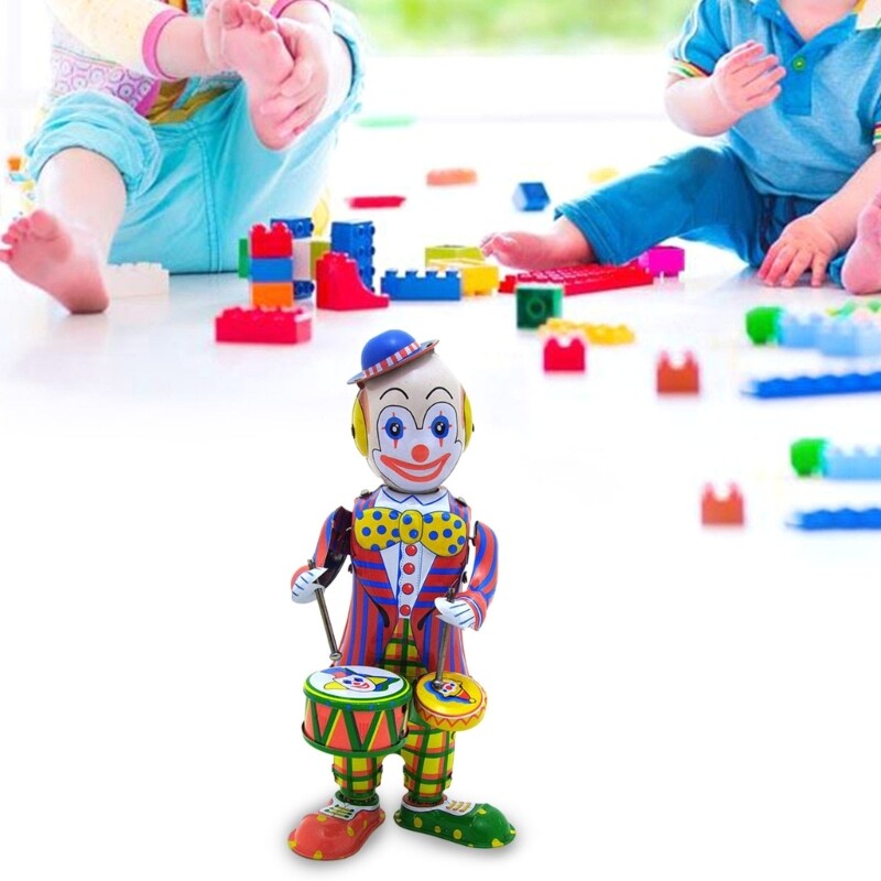 Wind up Toy Robot Clown Drumming Tinplate Circus Vintage Style Photo ...