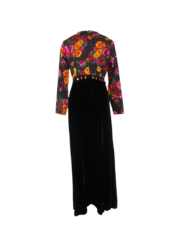 Vtg Vintage 1960s 60s Bernie Bee Black Velvet Poppy Print Cocktail Maxi ...
