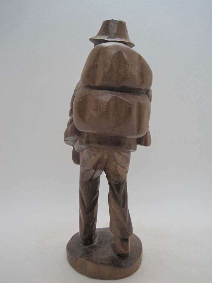 German Handmade CARVED Wooden HOBO MAN Statue Hiker Backpacker Traveler ...