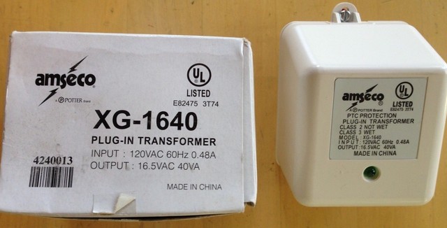 Amseco XG-1640 Plug-In Transformer 16.5 VAC 40 VA 40va Grounded ...
