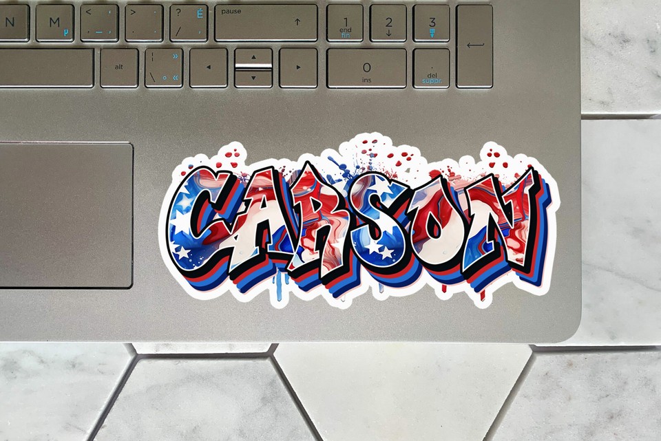 Custom USA Patriotic Name Sticker Graffiti Vinyl Decal Gift Water ...