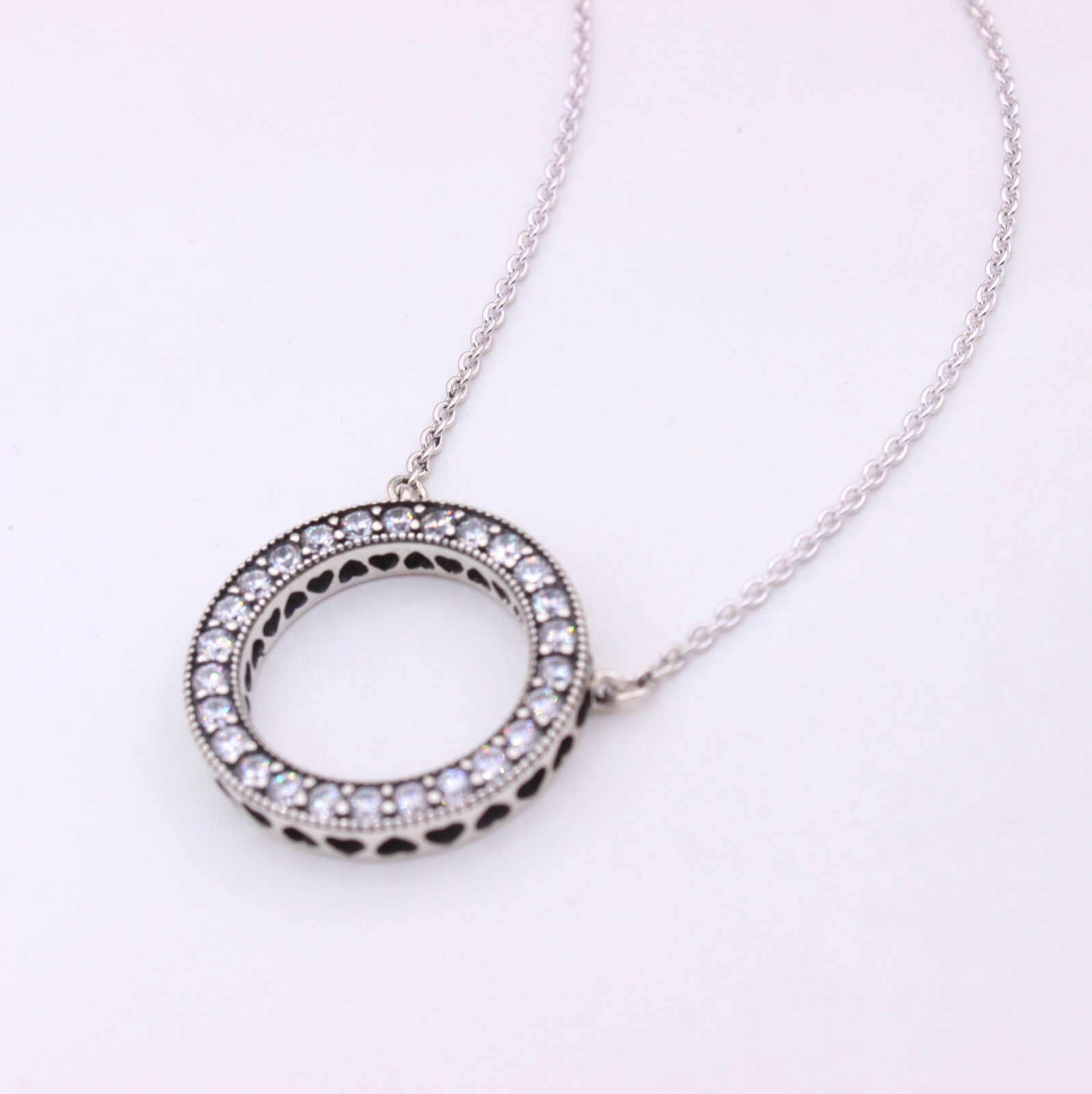 New Authentic Hearts of PANDORA Circle of Sparkle Necklace 17.7 ...