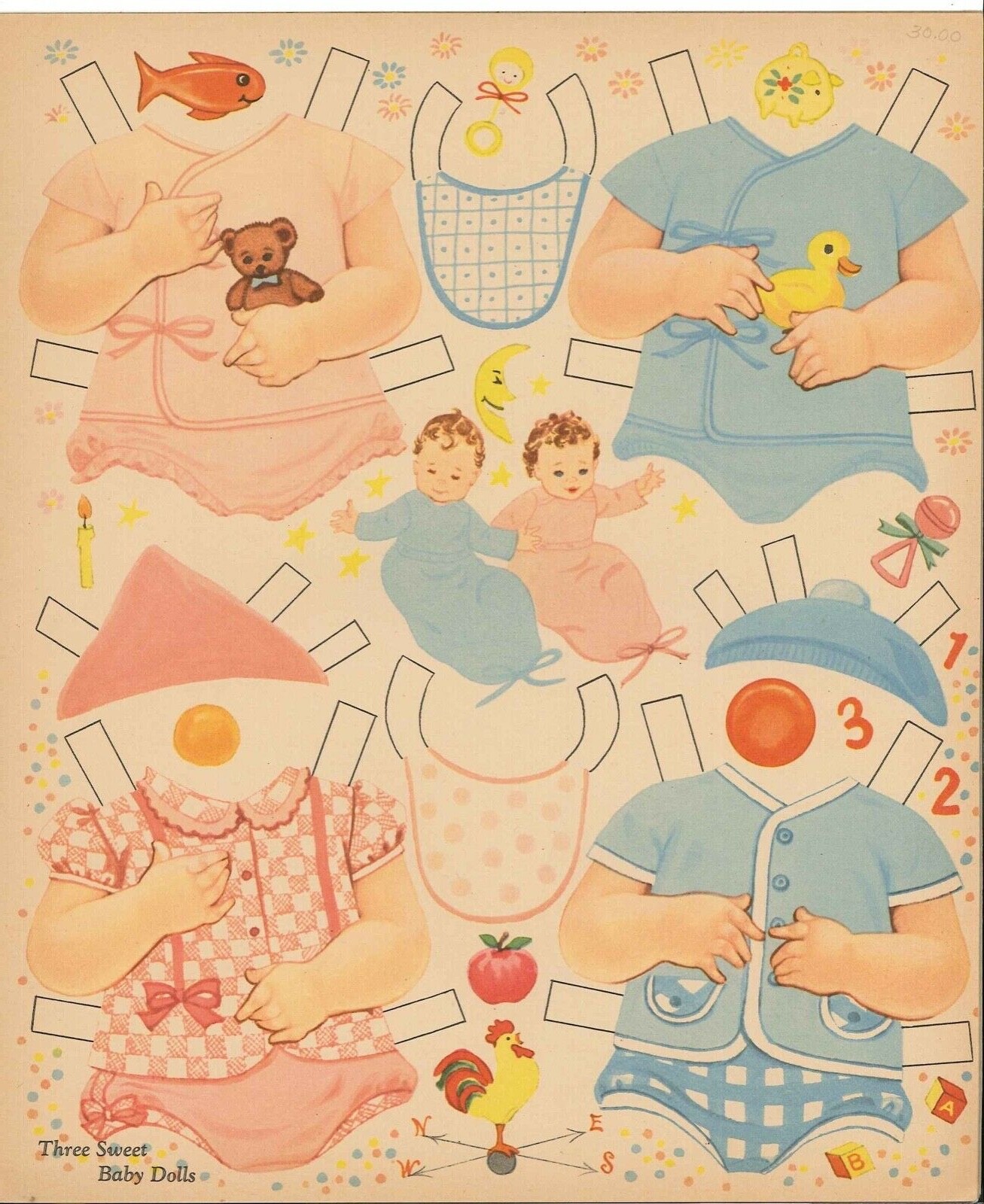 VINTAGE UNCUT THREE SWEET BABY PAPER DOLLS HD~LASER REPRODUCTION~LO PR ...