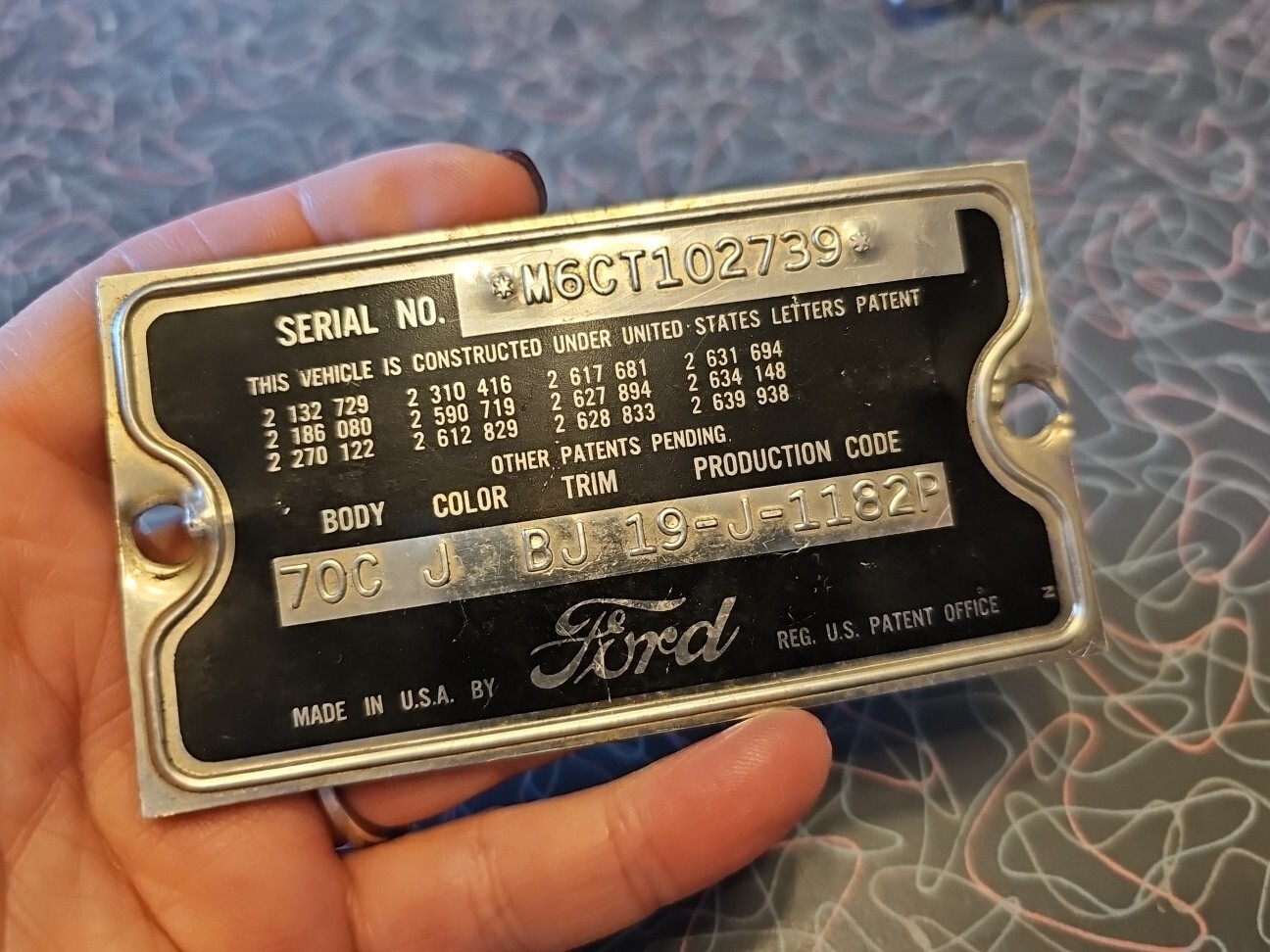 FORD Vintage Data Plate OEM Serial Number ID Tag Body Color Trim ...