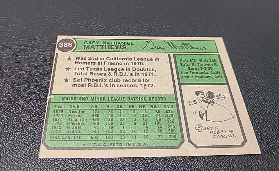 1974 Topps - #386 Gary Matthews | eBay