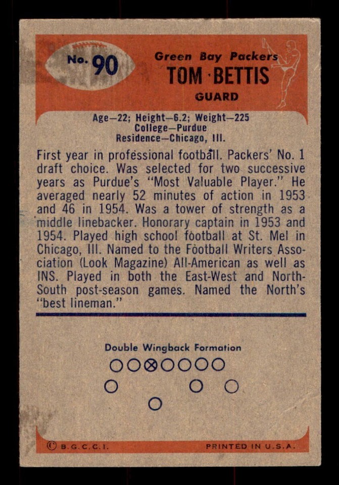 1955 Bowman Football #90 Tom Bettis VG *e1 | eBay