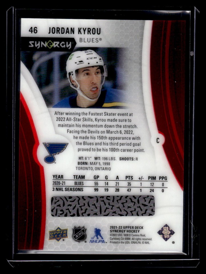 2021 UD Synergy Red Jordan Kyrou #46 St. Louis Blues | eBay