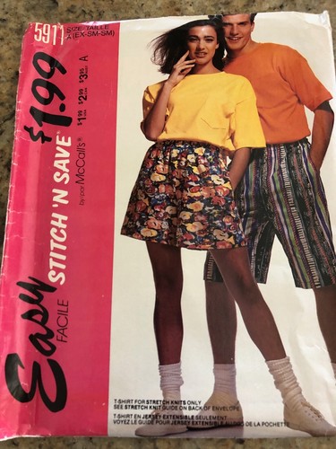🌹McCALL'S #5911-ADULT & TEEN PULL ON SHORTS-CREW NECK T-SHIRT PATTERN ...