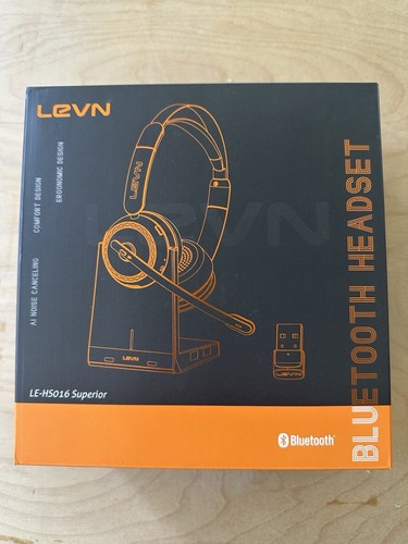 LEVN Wireless Bluetooth Headset w/ Noise Cancel Mic & Charging Base ...