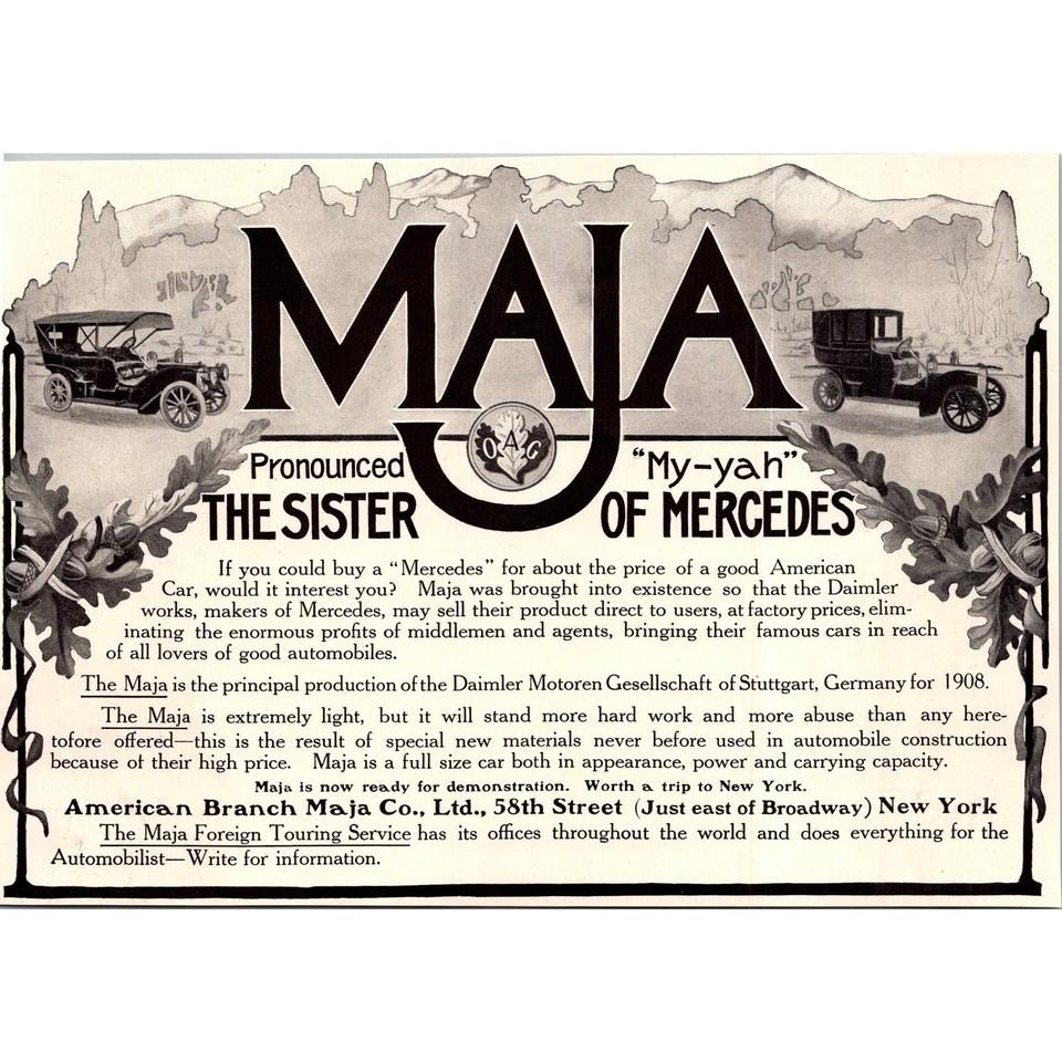 American Branch Maja Co. Ltd. Mercedes New York NY 1908 Magazine Ad ...