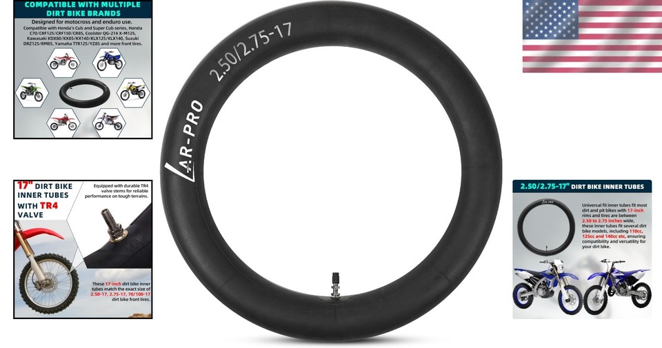 17-Inch Heavy-Duty Dirt Bike Inner Tubes, Puncture-Resistant with TR4 ...