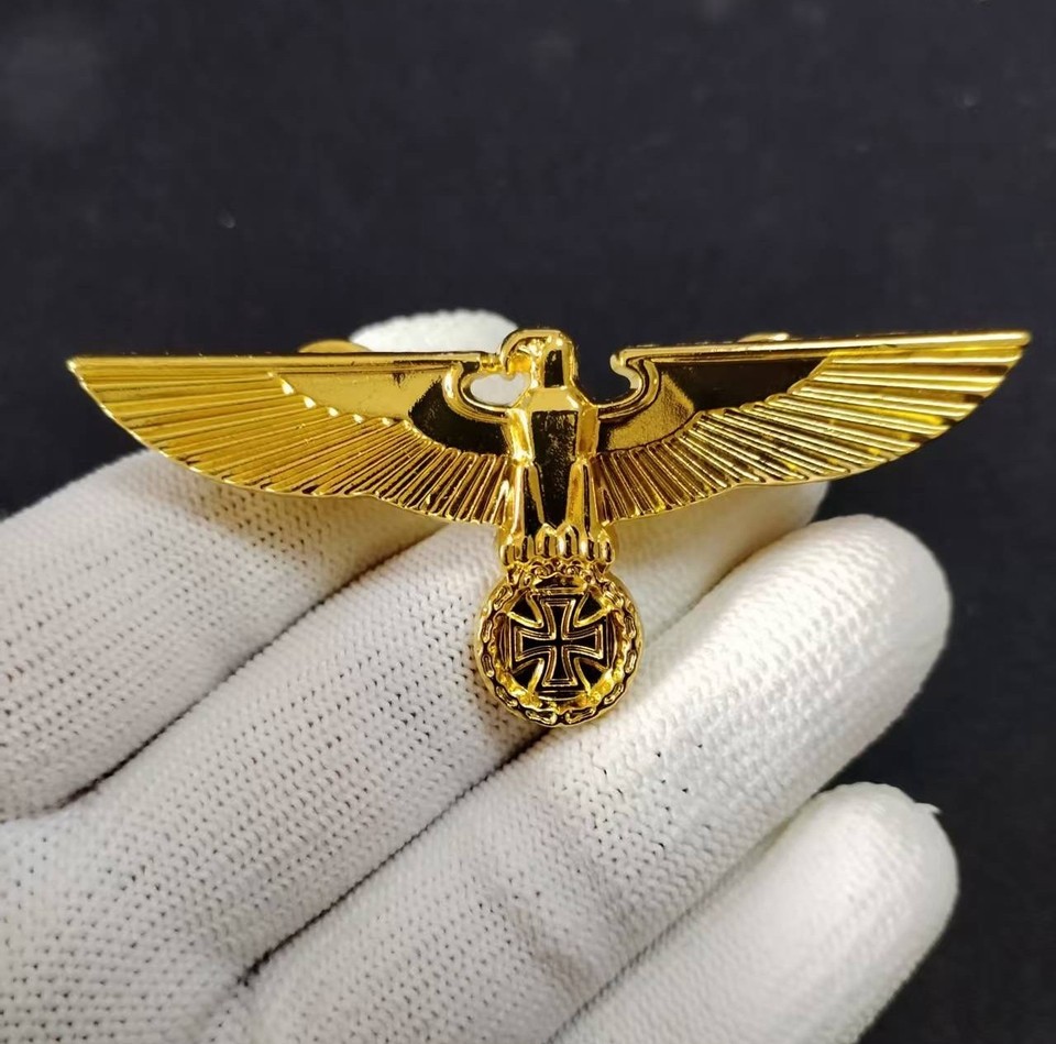 WW2 German Gold Eagle w/ Iron Cross Badge Hat Pin Brooch Military Medal ...