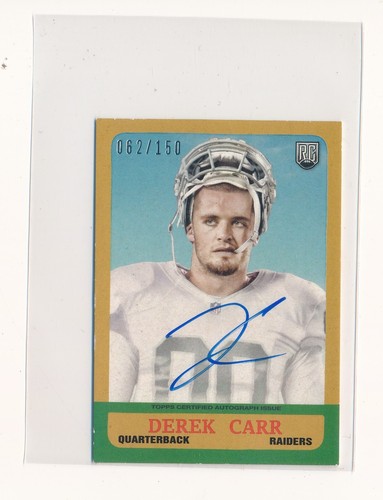 DEREK CARR 2014 TOPPS '63 MINI AUTOGRAPH AUTO ROOKIE 62/150 *NEW ...