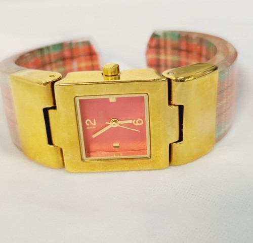 Joan Rivers Cuff WATCH PLAID Acrylic Band Gold Tone New Battery | eBay