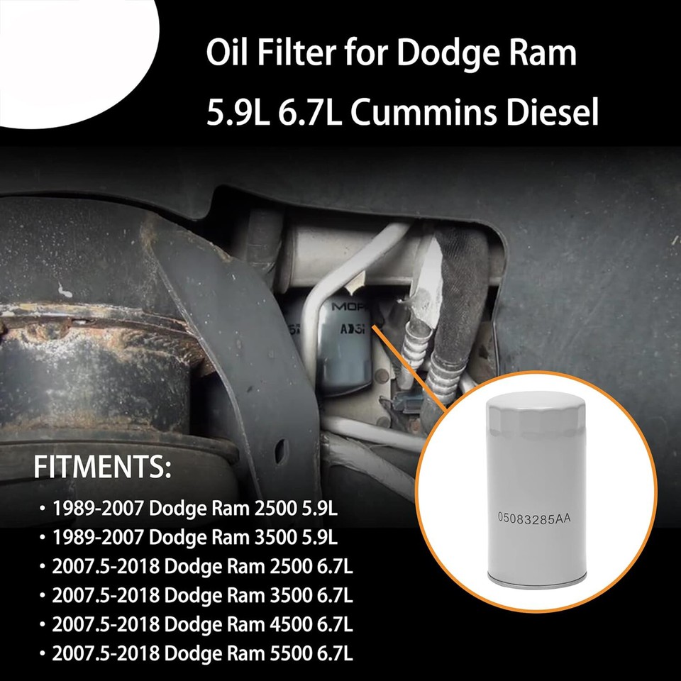 For 1989-2021 DODGE RAM CUMMINS 5.9L 6.7L DIESEL ENGINE OIL FILTER ...