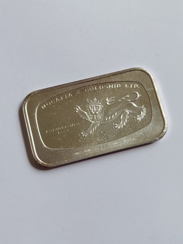 1973 The Chartered Mint Mocatta & Goldsmid Ltd Ounce.999 Silver Art Bar ...